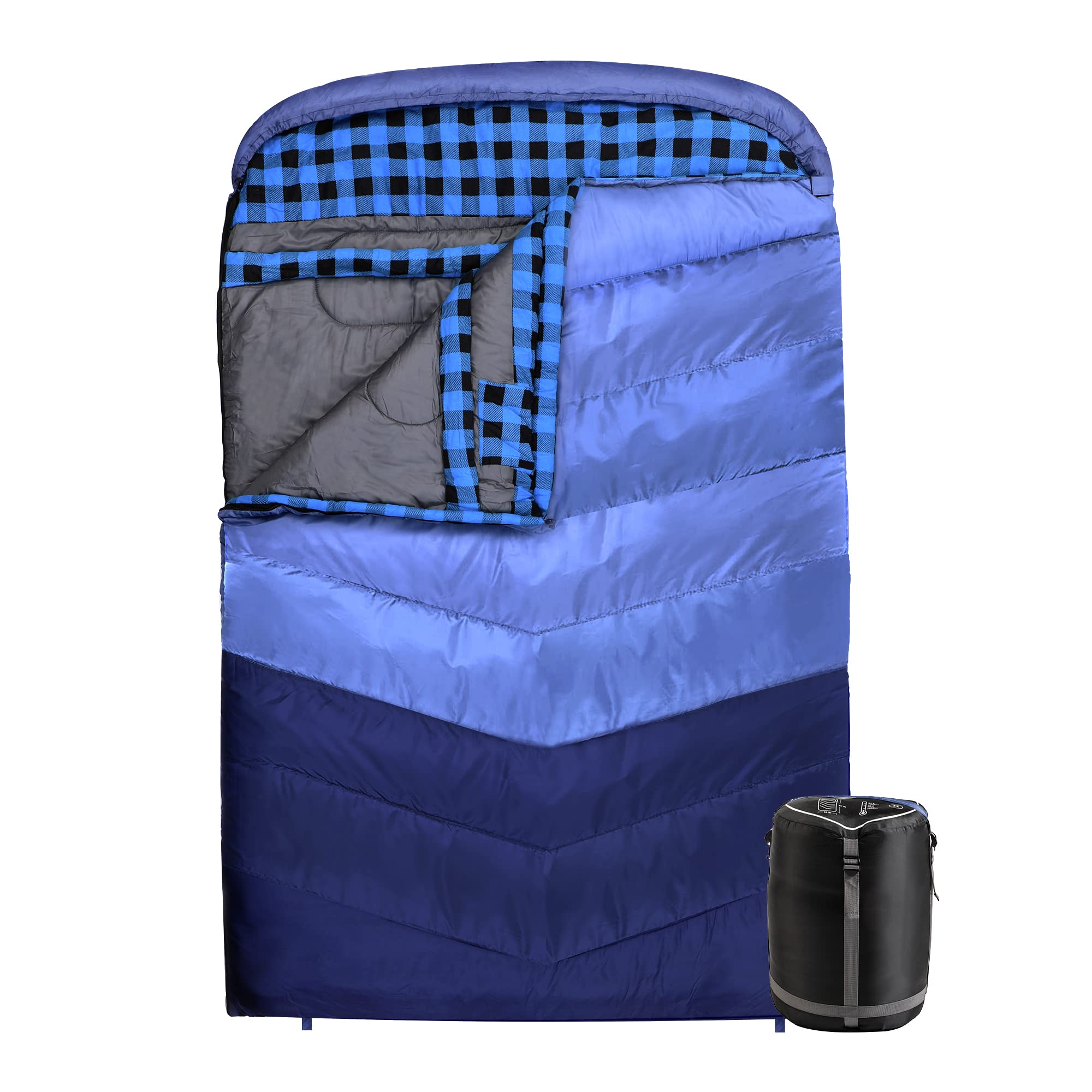 Coastrail Outdoor Double Sleeping Bag Queen-Sized for Adults Couples, 0F Degree XL Three-Zone Thickened Design Warm and Comfortable for Camping 3-4 Seasons Cold Weather with Compression Sack, Blue