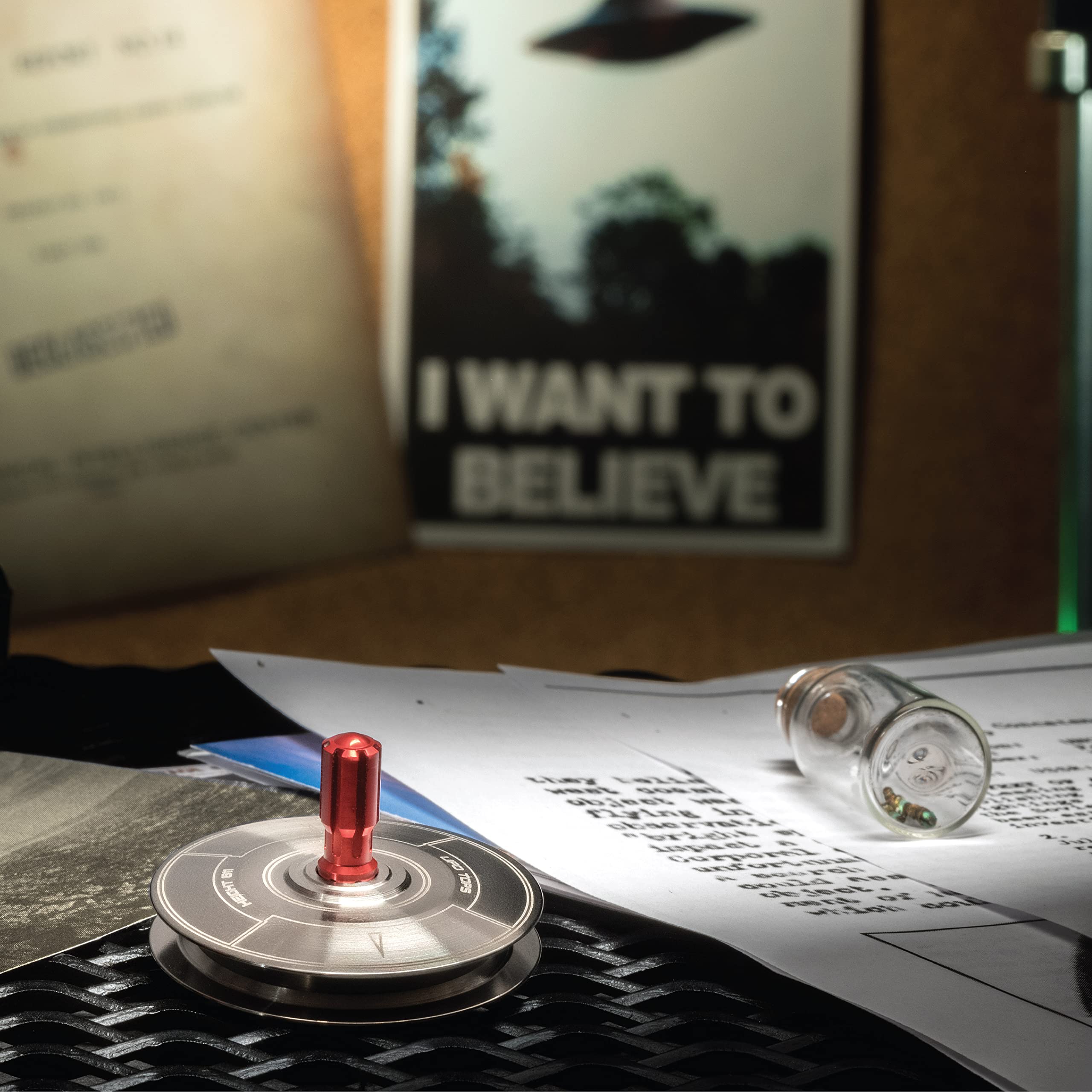 UFO Tops - Height 611 | Metal Spinning Top | Inspired by The 1986 Soviet Union UFO Incident | Raw Stainless Steel UFO Body and Fireball Red Power Core™