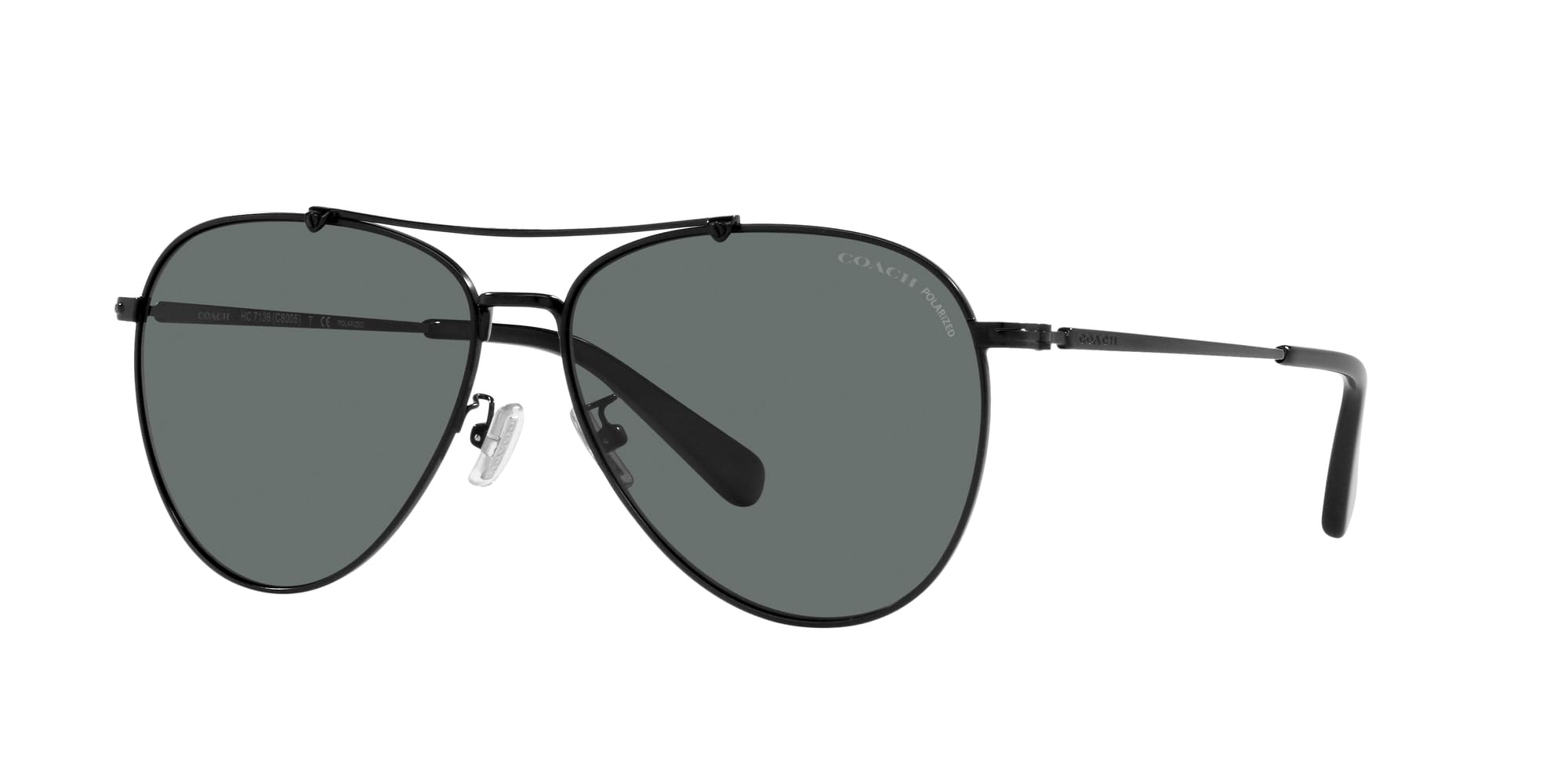 Coach HC7136 Sunglasses, Satin Black/Dark Gray Polarized Solid, 60 mm