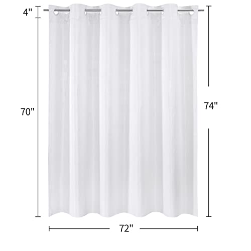 MitoVilla No Hooks Needed White Waffle Shower Curtain Set with Snap-in Liner, Modern Waffle Weave Fabric Shower Curtains for Luxury Hotel Grade Spa-Like Bathroom Decor, 72 x 74