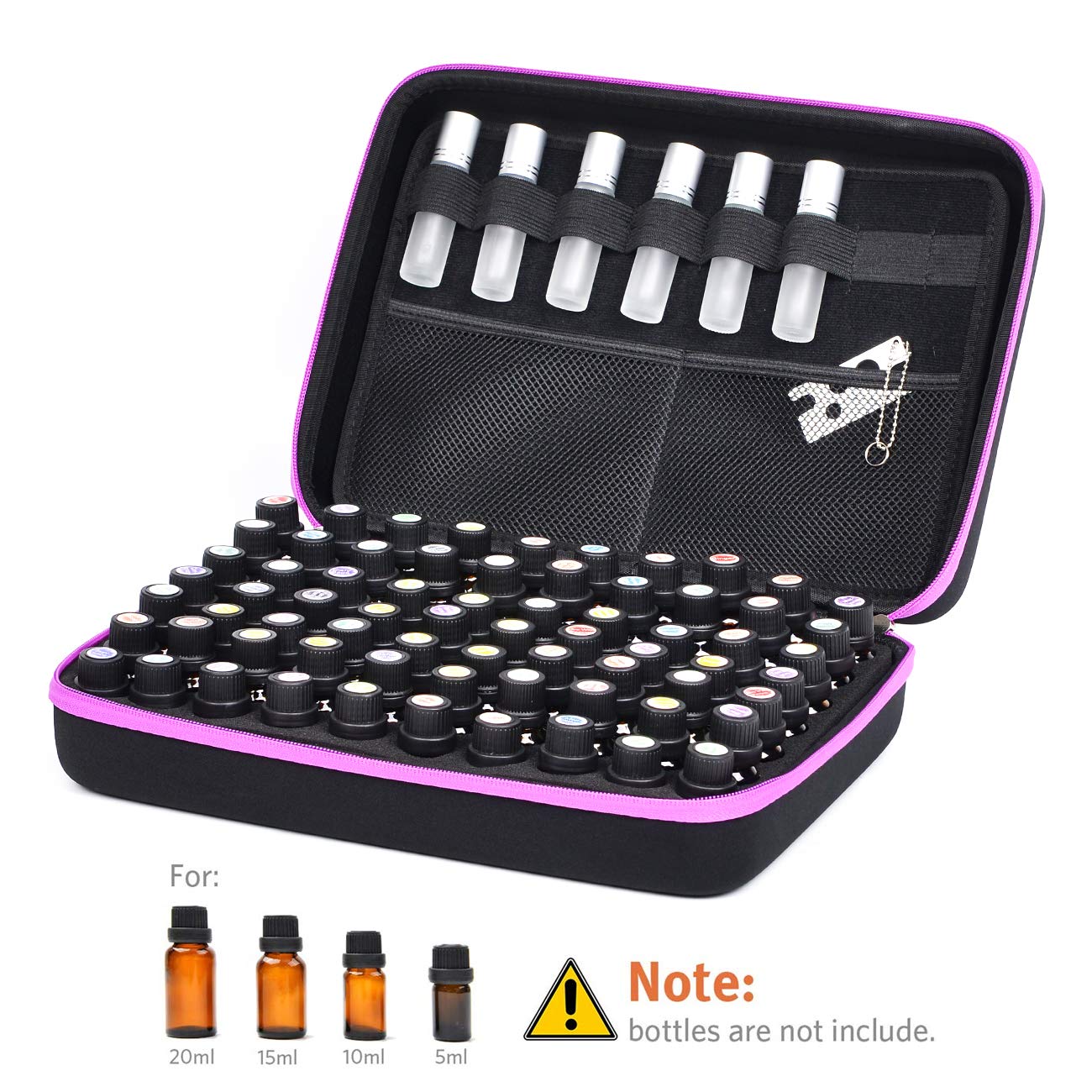 BES CHAN Essential Oil Carrying Organizer Storage Case for 70 Roller Bottles 5/10/15/20ml Small bottles with Free Writable Labels Opener Holds Purple-13.2" Lx9.4 Wx3.7 H