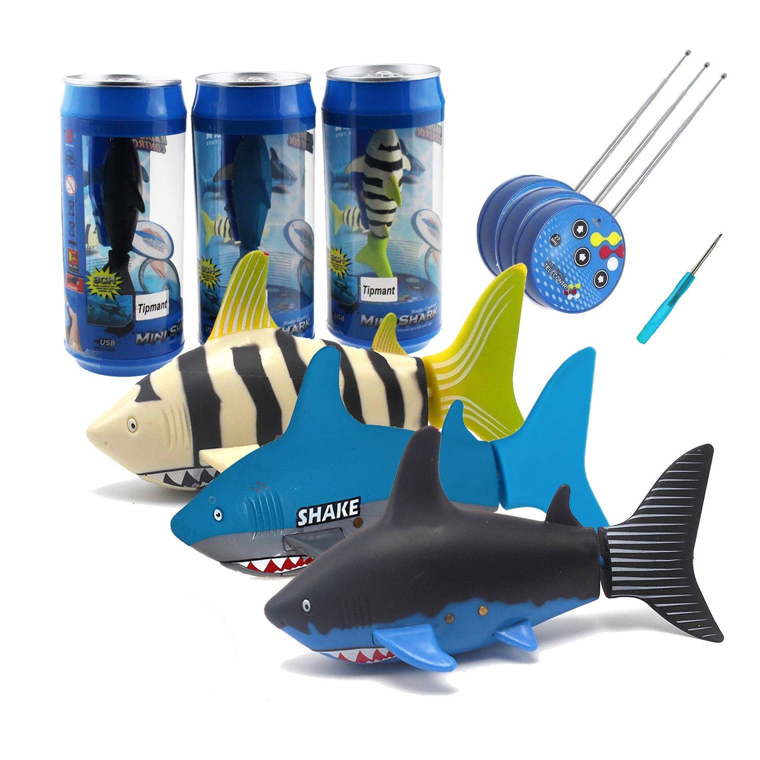Tipmant Mini RC Fish Shark Remote Control Boat Ships & Submarine for Fish Tank, Swimming Pool, Bathtub Kids Electric Animal Toy - 3 Pack