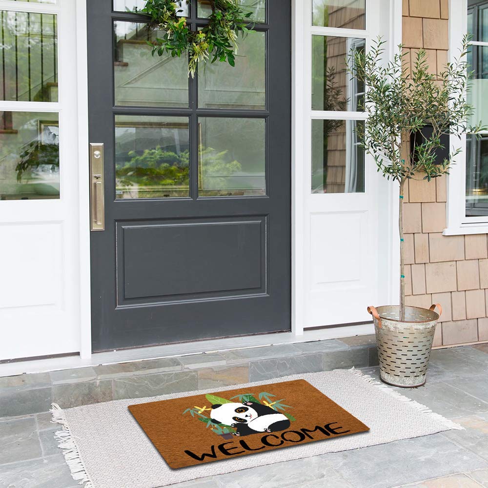 Cartoon Panda Welcome Funny Doormat Custom Home Living Decor Housewares Rugs and Mats State Indoor Gift Ideas Washable Fabric Top 23.6"(W) X 15.7"(L)