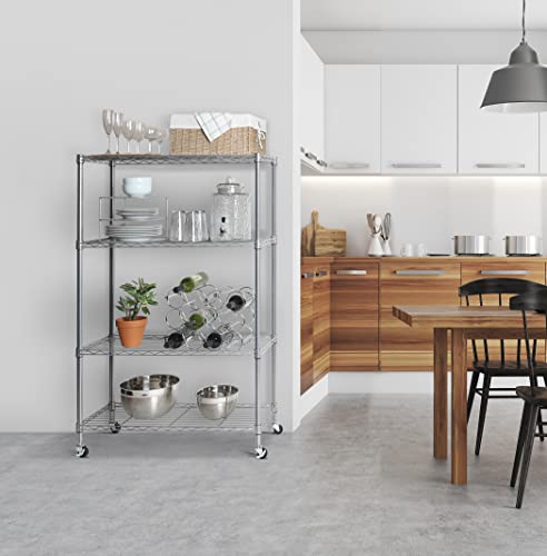 Seville Classics Solid Steel Wire Shelving Storage Unit Adjustable Shelves Organizer Rack, for Home, Kitchen, Office, Garage, Bedroom, Closet, Steel, 4-Tier, 36" W x 14" D