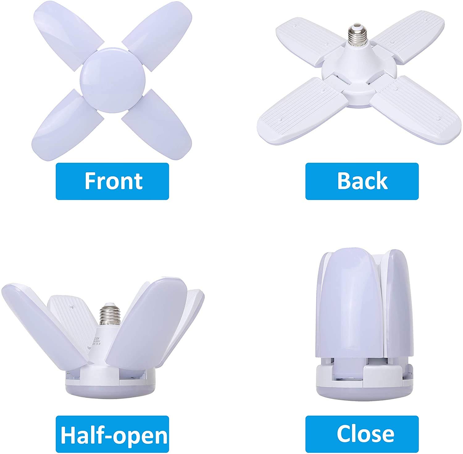 CESAILT LED Garage Lights Bulb 1 Pack, 60W Garage Lights Ceiling, 6000LM Garage Lighting, E26 Daylight Lamps with 4 Deformable Panels for Garage, Workshop, Basement, auto Shops Etc.