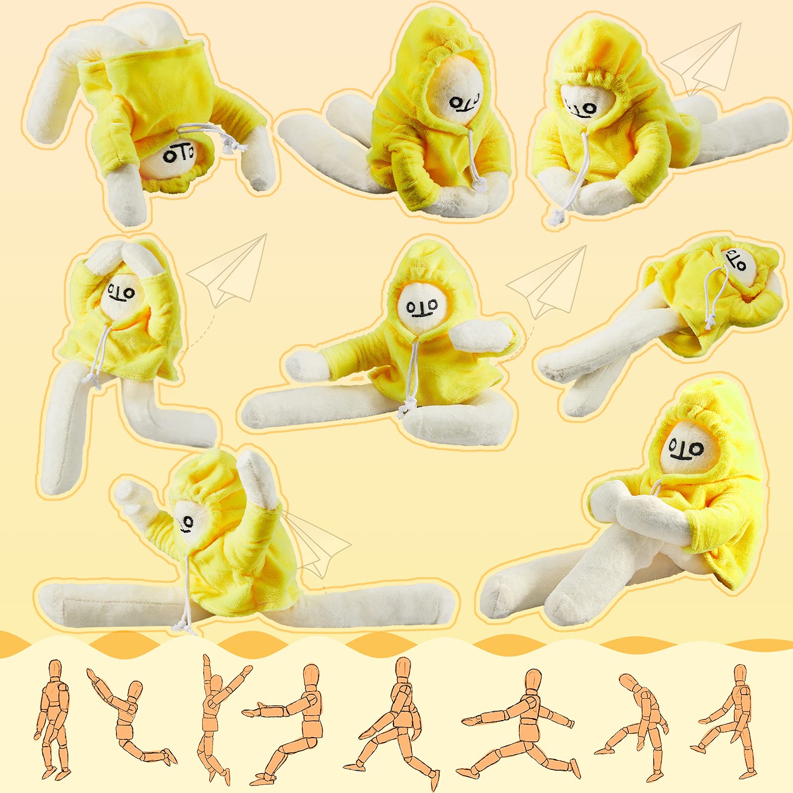Zhanmai 2 Pieces Banana Doll Plush Stuffed Man Toy with Magnet Pose Funny Man Doll Decompression Toy Plush Pillow Toy Stuffed Doll Toy Present for Teens, Yellow, 7.1 Inch/ 18 cm