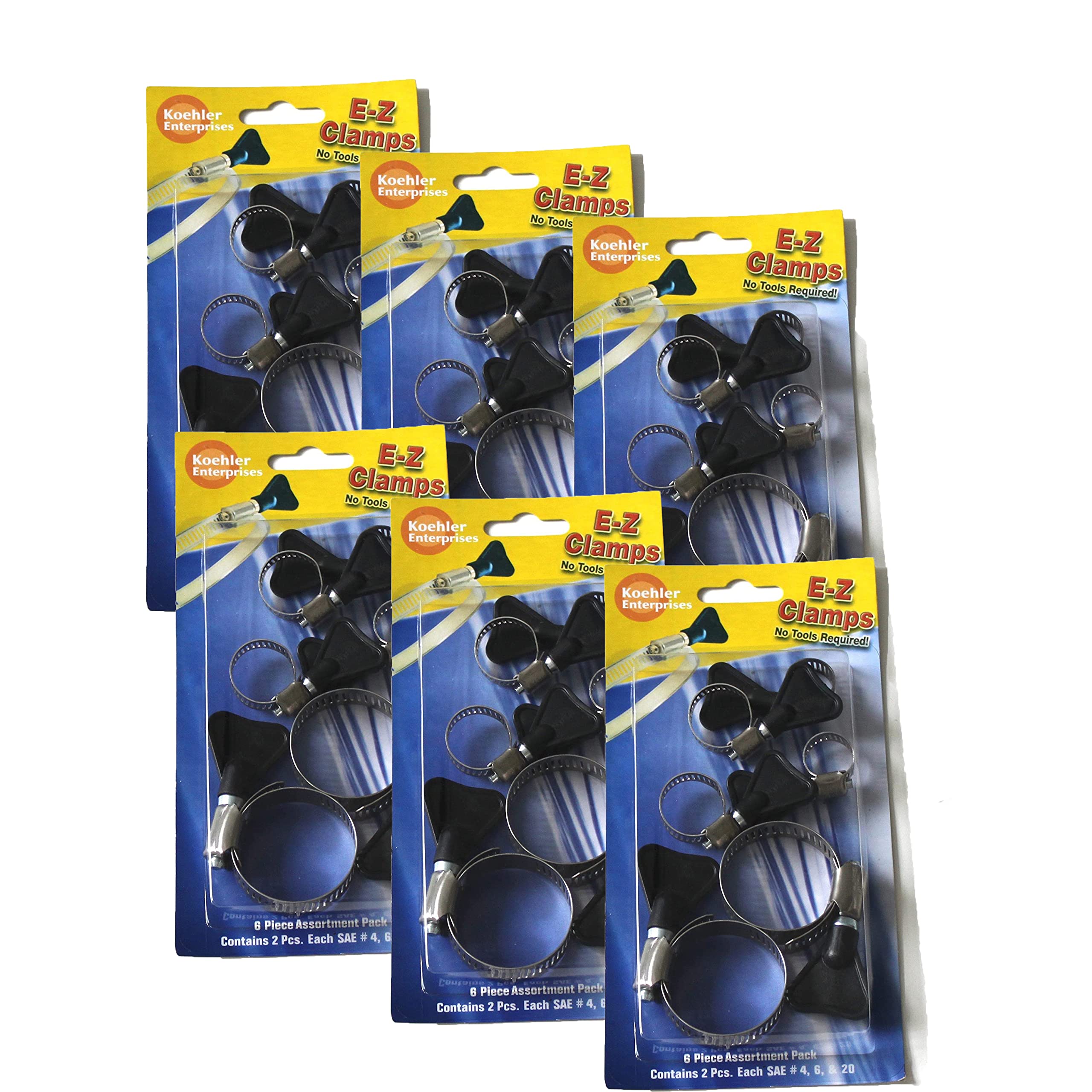 Koehler Enterprises EZ01B Easy Clamp Blister Pack, 6 Piece (2 pieces each SAE Size 4, 6 and 20. No Tools Required) - Pack of 6,EZ01BN