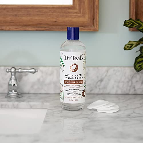 Dr Teal’s Witch Hazel Facial Toner, Coconut Water, 16 fl oz (Pack of 2) (Packaging May Vary)