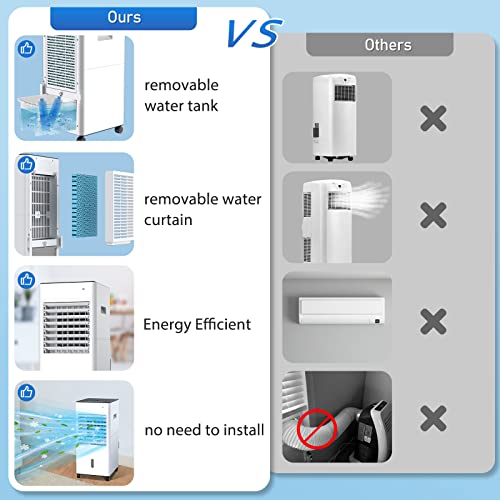 Portable Air Conditioners, 3-IN-1 Air Conditioner Portable for Room, 3 Speeds Evaporative Air Cooler, Fast Cooling Portable AC w/Timer, 52° Oscillation Tower Fan, Remote Swamp Cooler for Office