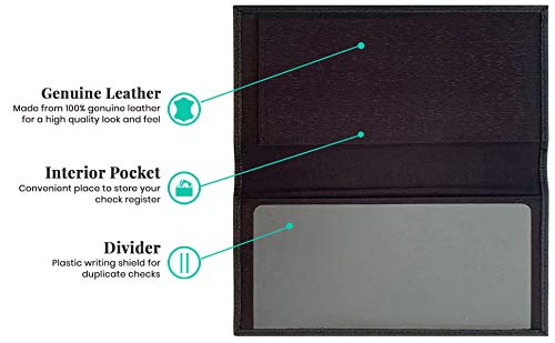 Black Basic Genuine Leather Checkbook Cover For Men & Women