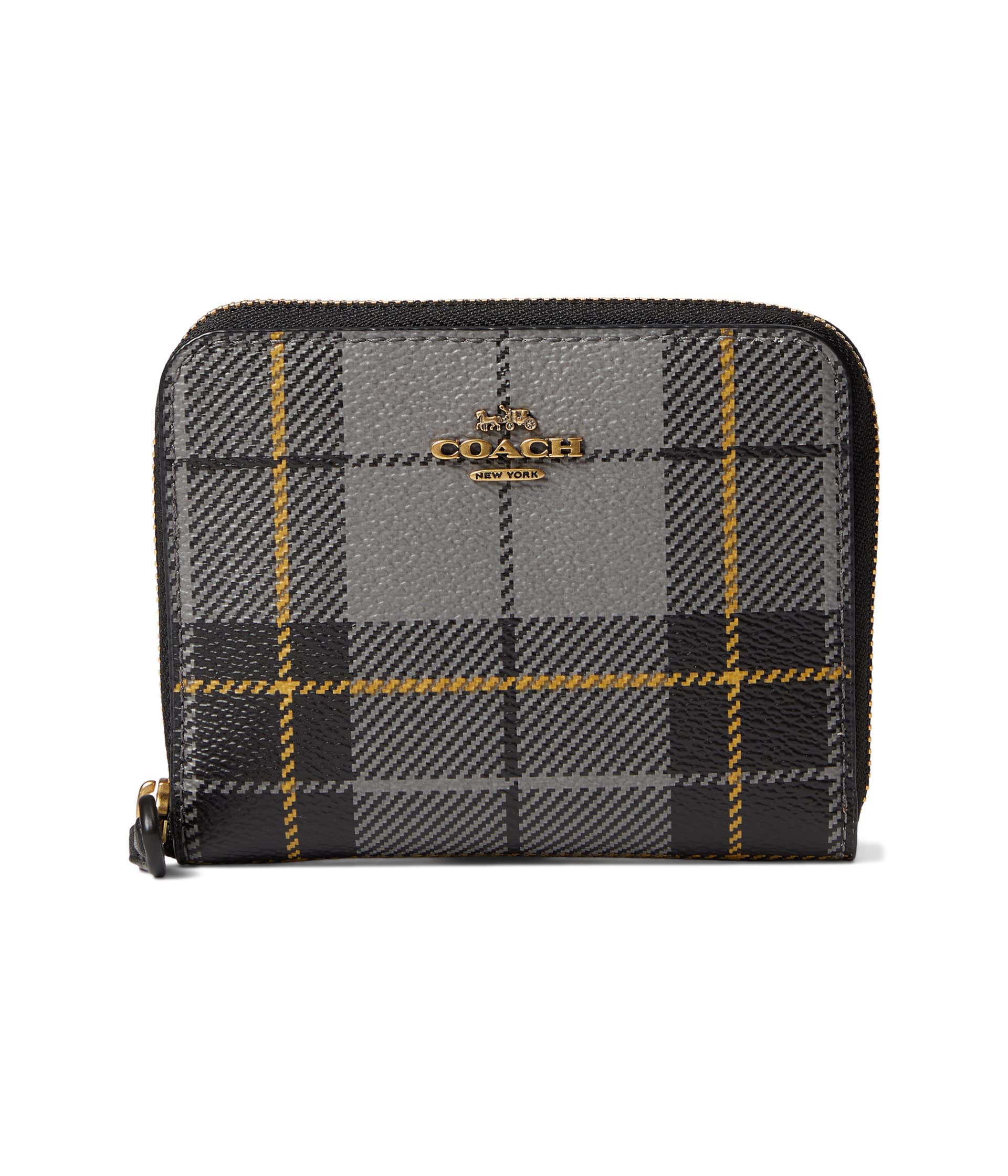 Coach Novelty Box Program Plaid Print Small Zip Around Wallet Black Multi One Size