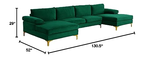 Modern Large Velvet Fabric U-Shape Sectional Sofa, Double Extra Wide Chaise Lounge Couch with Gold Legs
