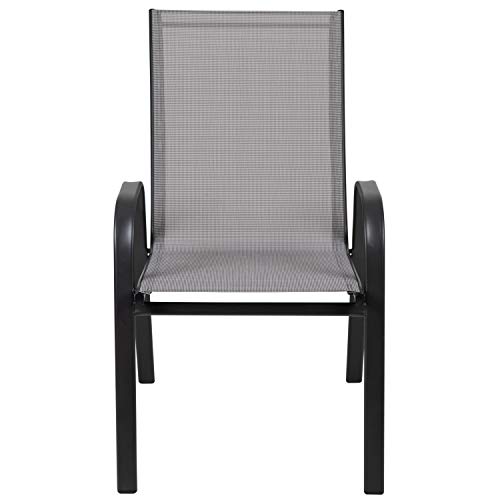 Flash Furniture Brazos Series Outdoor Stackable Patio Chairs with Flex Comfort Material, Stacking Outdoor Modern Sling Patio Chairs, Set of 4, Gray