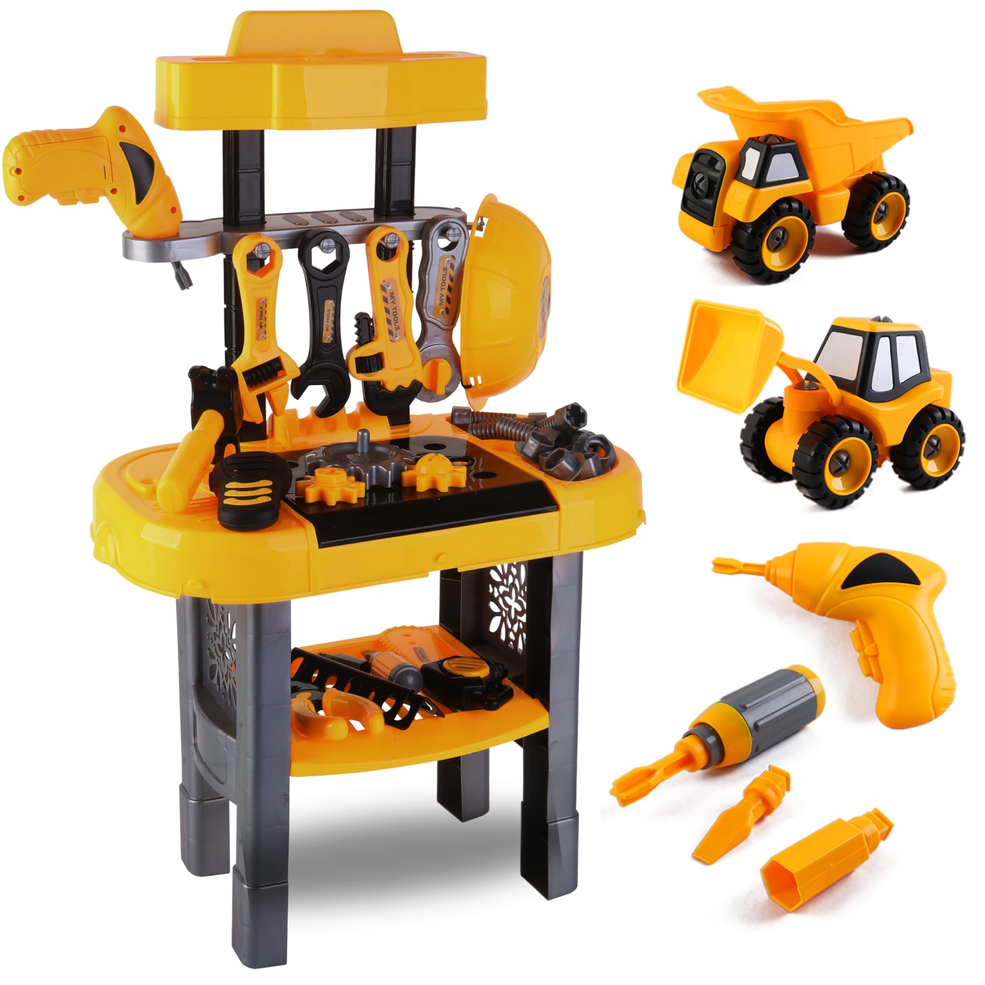 Tool Set with Electronic Toy Drill, Pretend Play for Toddlers, Construction Kits for Kids Ages 3-5 Years Old, Toddler Boy Toys (Workbench)