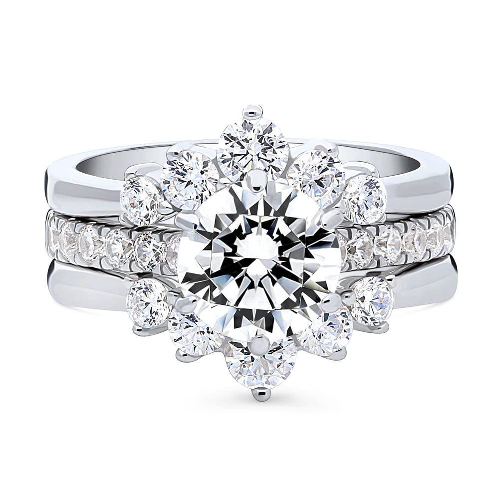 BERRICLE Sterling Silver 5-Stone Wedding Engagement Rings Cubic Zirconia CZ Solitaire Ring Set for Women, Rhodium Plated Size 6