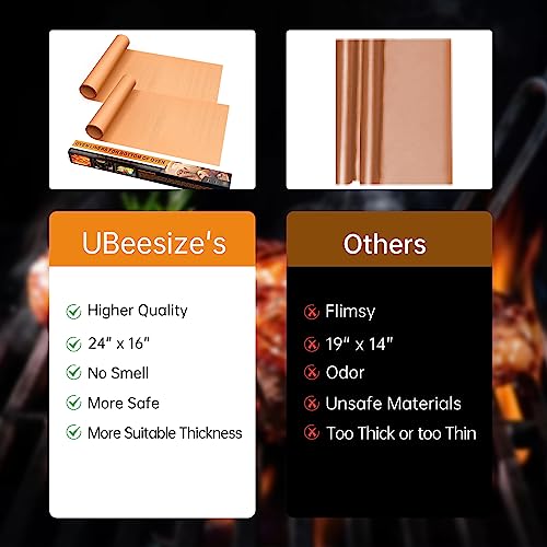 UBeesize 2 Pack Large Copper Oven Liners for Bottom of Oven BPA and PFOA Free,16"x24" Thick Heavy Duty Non Stick Teflon Oven Mats for Electric, Gas, Toaster,Convection, Microwave Ovens and Grills