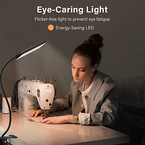LINTYLE Clip on Light, LED Desk Lamp Reading Light Book Lamp Flexible Gooseneck Clamp Lights Dimmable Eye-Caring Clip on Light for Desk, Bed Headboard (Black)