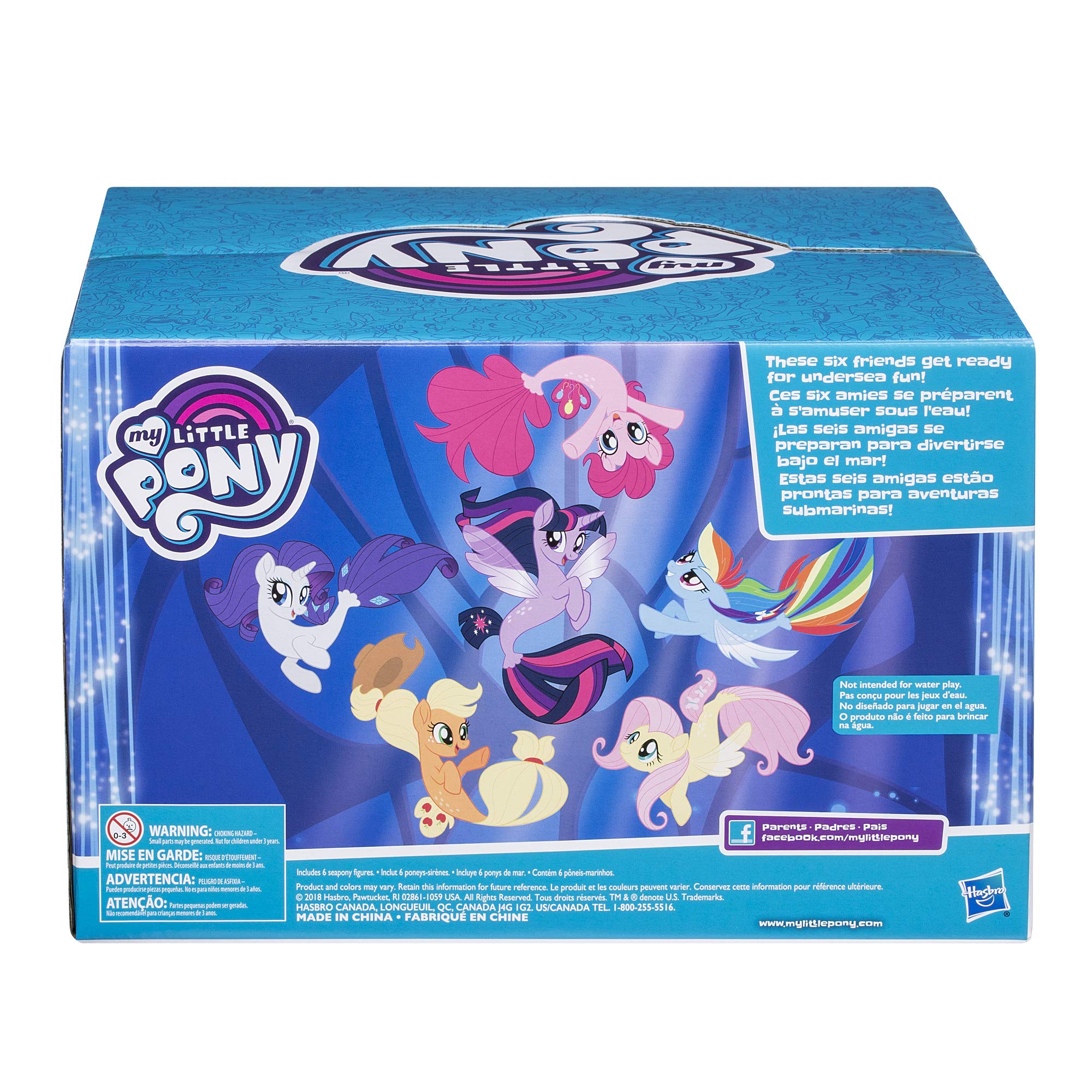 My Little Pony 6 Seapony Toys – Twilight Sparkle, Rainbow Dash, Pinkie Pie, Rarity, Fluttershy, & Applejack 6" Mermaid Ponies (Amazon Exclusive)