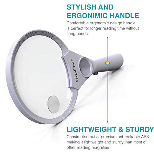 MagniPros 3 Ultra Bright LED Lights 3X 4.5X 25X Power Handheld Reading Magnifying Glass with Light- Ideal for Reading Small Prints, Map, Coins, Inspection and Jewelry Loupeā¦