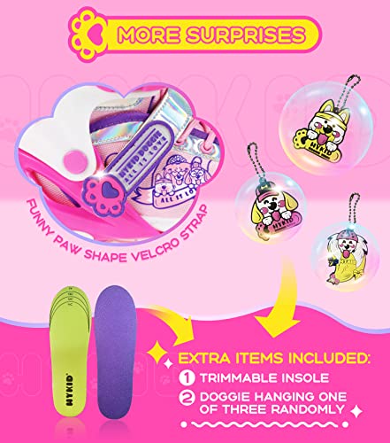 HYKID Paw Stars 4 Size Adjustable Roller Skates with Light Up Wheels,Safe for Girls Kids Toddler, Trimmable Insole Included (Small)