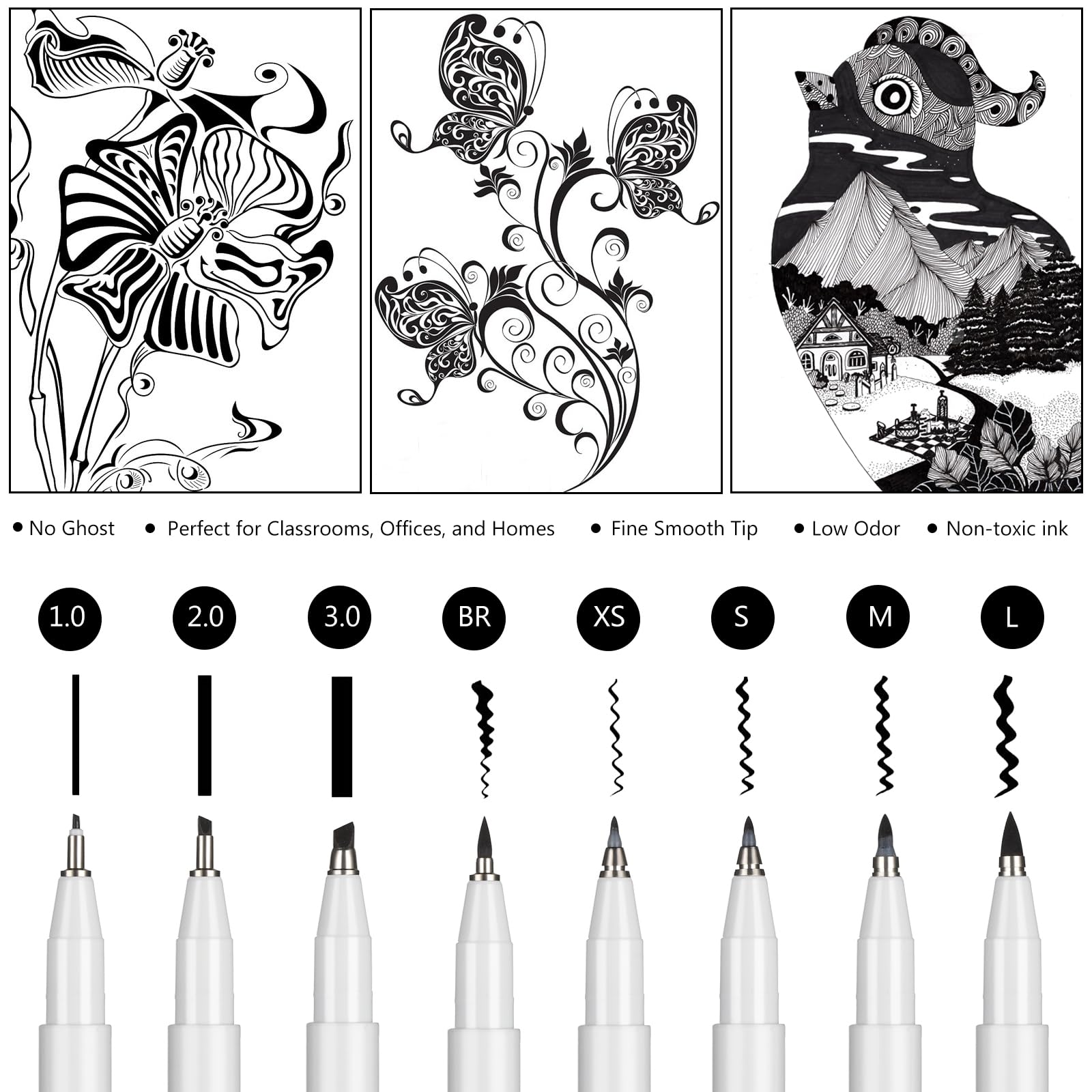 SFAIH Calligraphy Pens Markers Set - 8 Size Black Calligraphy Pens for Writing With Chisel Tip And Brush Tip, Calligraphy Pen Set for Beginners Adults