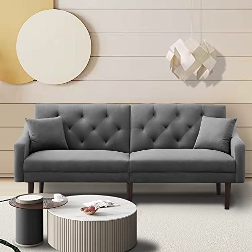 Modern Upholstered Futon Sofa Loveseat Convertible to Nap Sleeper Couch Bed,Soft Loveseat & Sofabed for Home Office Apartment Small Space Living Room Napping