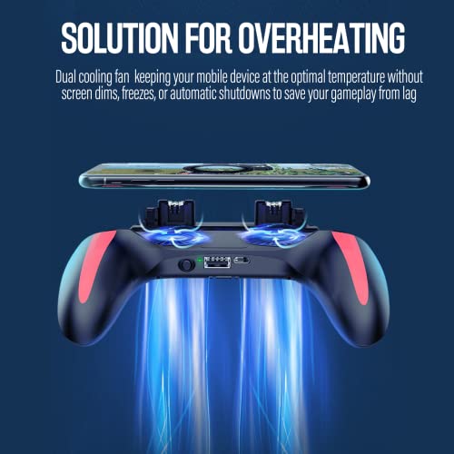Mobile Game Controller with 4000mAh Power Bank & Cooling Fan, Phone Game Controller with L1R1 Triggers Joystick for PUBG/Call of Duty/Fortnite, Phone Gaming Grip Gamepad for 4.7-7" Android iOS Phone