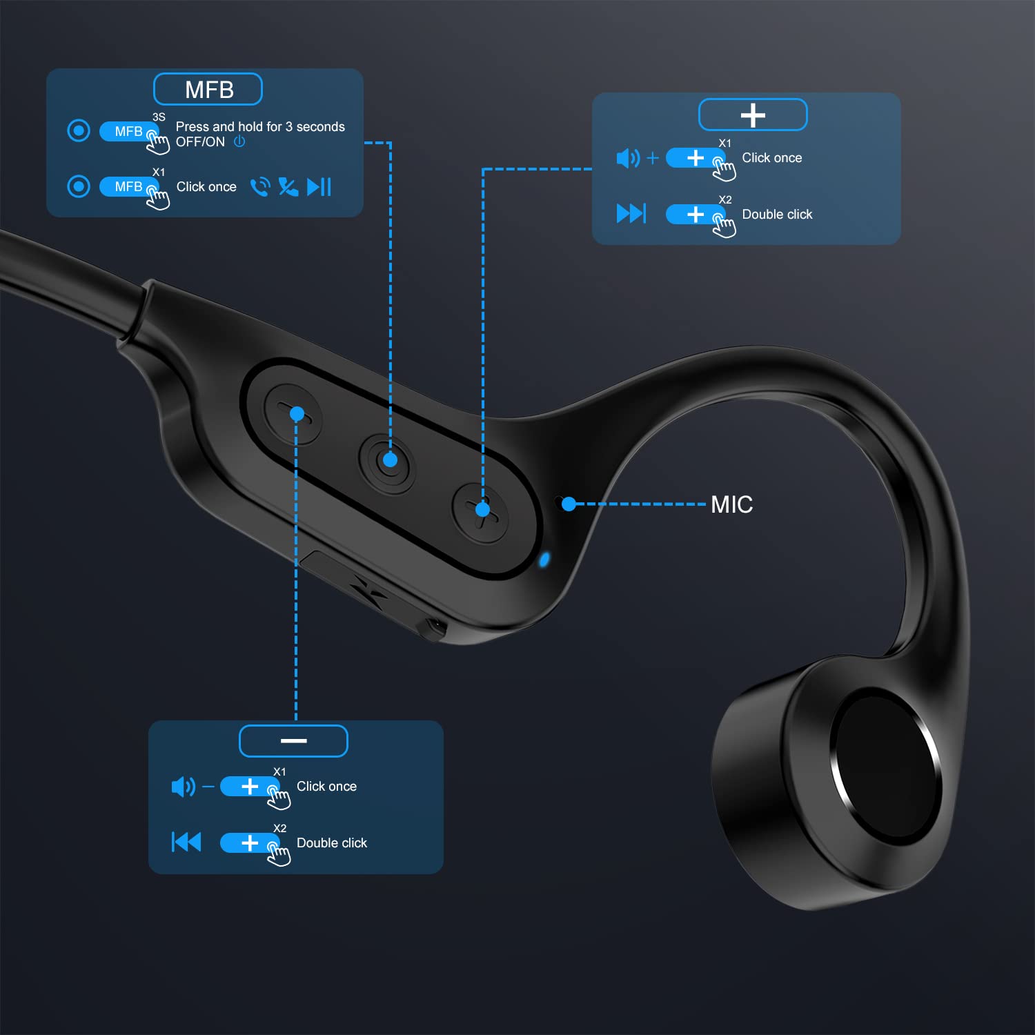 KOLORFARM Wireless Bone Conduction Headphones with Mic, Open Ear Headphones Bluetooth 5.3 Sports Headset with Up to 8 Hours Playtime, IP56 Sweatproof Certified for Running Hiking Driving Workouts