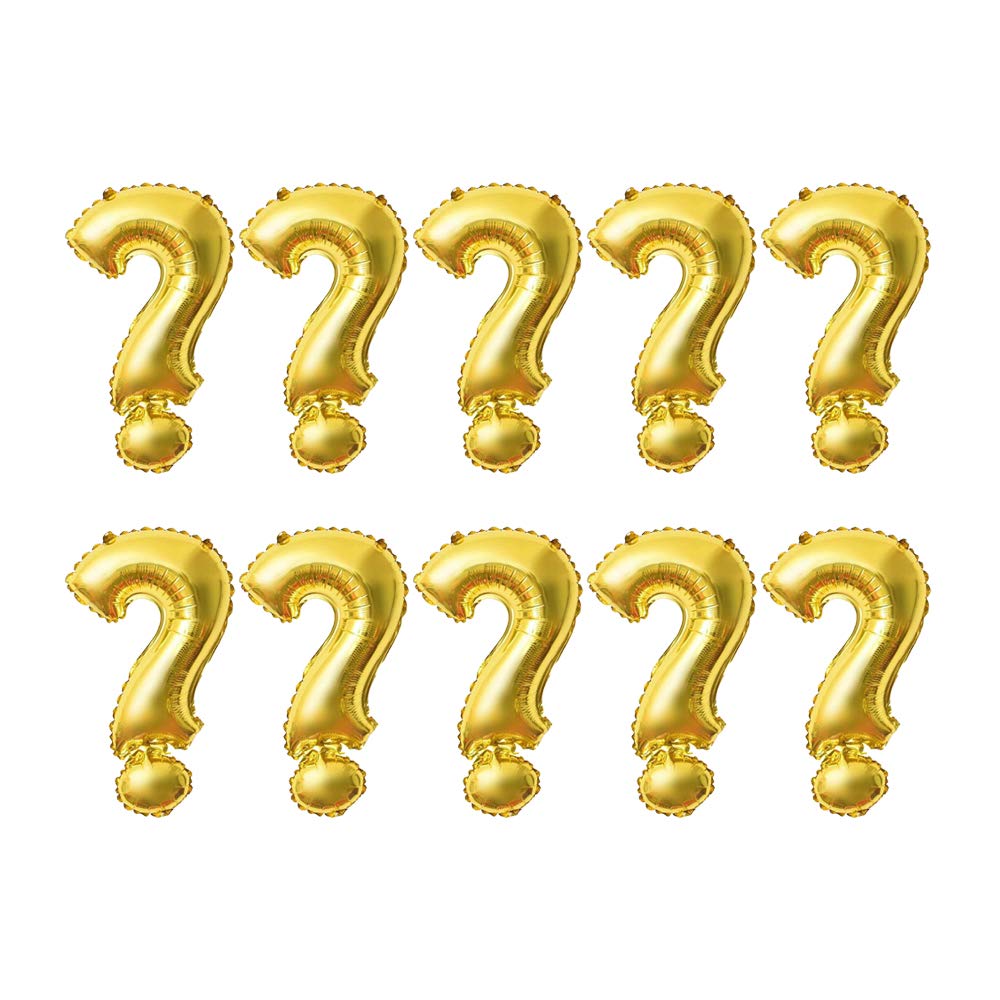 HORUIUS Symbol Question Mark Balloons Gold Question Mark Shaped Foil Mylar Balloons for Baby Shower Gender Reveal Party Supplies Decorations 16 inch 10 PCS