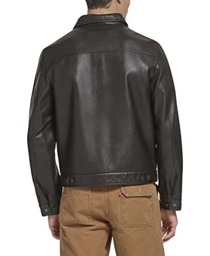 Levi's Men's Lightweight Trucker Shirt Jacket, Dark Brown Faux Leather