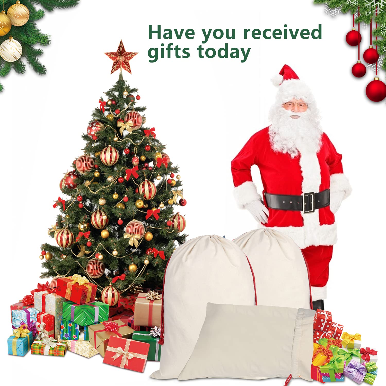Inspireyee 6 Pack Large Christmas Bag Santa Sacks Xmas Canvas Cotton Xmas Sack Stocking with Drawstrings (Pattern 7, 19.5 X 27.5)
