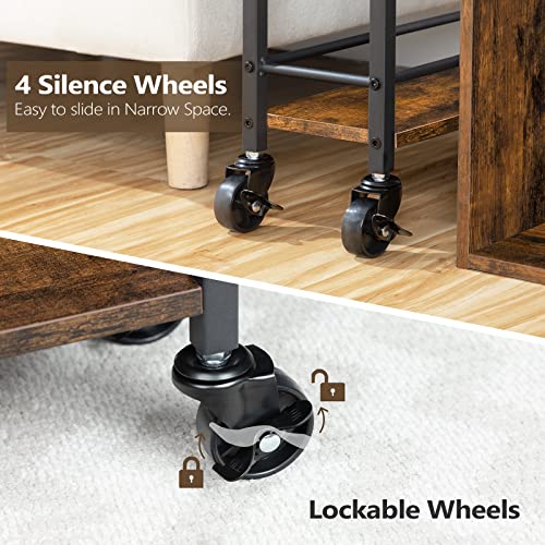 MAHANCRIS 3-Tier Slim Rolling Cart, Narrow Kitchen Cart on Wheels, Practical Storage Rolling Cart, Wooden Kitchen Storage Rack, for Tight Spaces in Dining Room, Bathroom, Rustic Brown RCHR1501Z