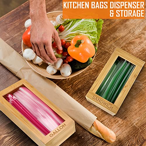 MOOTCHA Bamboo Ziplock Bag Organizer for Kitchen Drawer w/Bigger Quart Size - Food Storage Bag Organizer compatible w/Slider/Freezer Bags - Snack, Quart, Sandwich, and Gallon Bags Dispenser