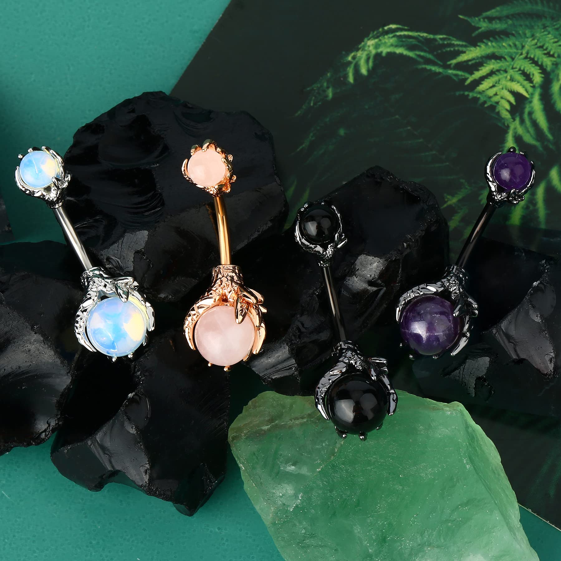 COCHARM Pink Belly Button Rings Crystal Rose Gold Belly Button Ring 14 Gauge Belly Piercing Rings for Women