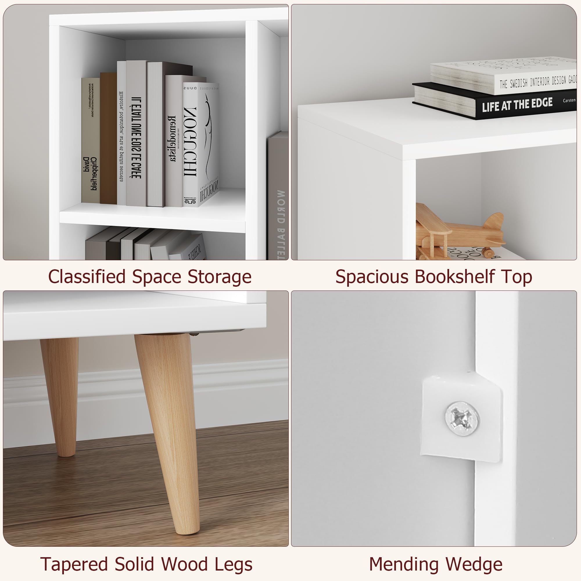 FACBOTALL White Bookshelf, Wooden Open Shelf Bookcase, Modern Minimalist Bookcase,8 Cube Open Book Shelves Storage Organizer, Freestanding Display Bookcases for Small Space