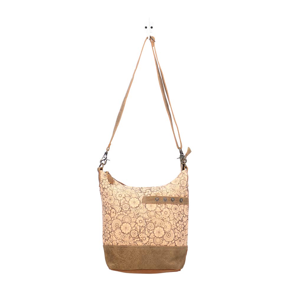 Myra Bag Apricot Upcycled Canvas & Leather Shoulder Bag S-1449