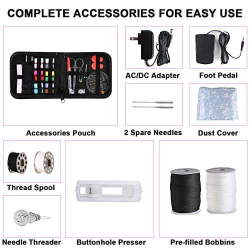 JUCVNB Mini Sewing Machine for Beginners and Kids, Sewing Machines with Reverse Sewing and 12 Built-in Stitches, Portable Sewing Machine with 27 Pieces Accessory Kit Included 2 Speed with Foot Pedal