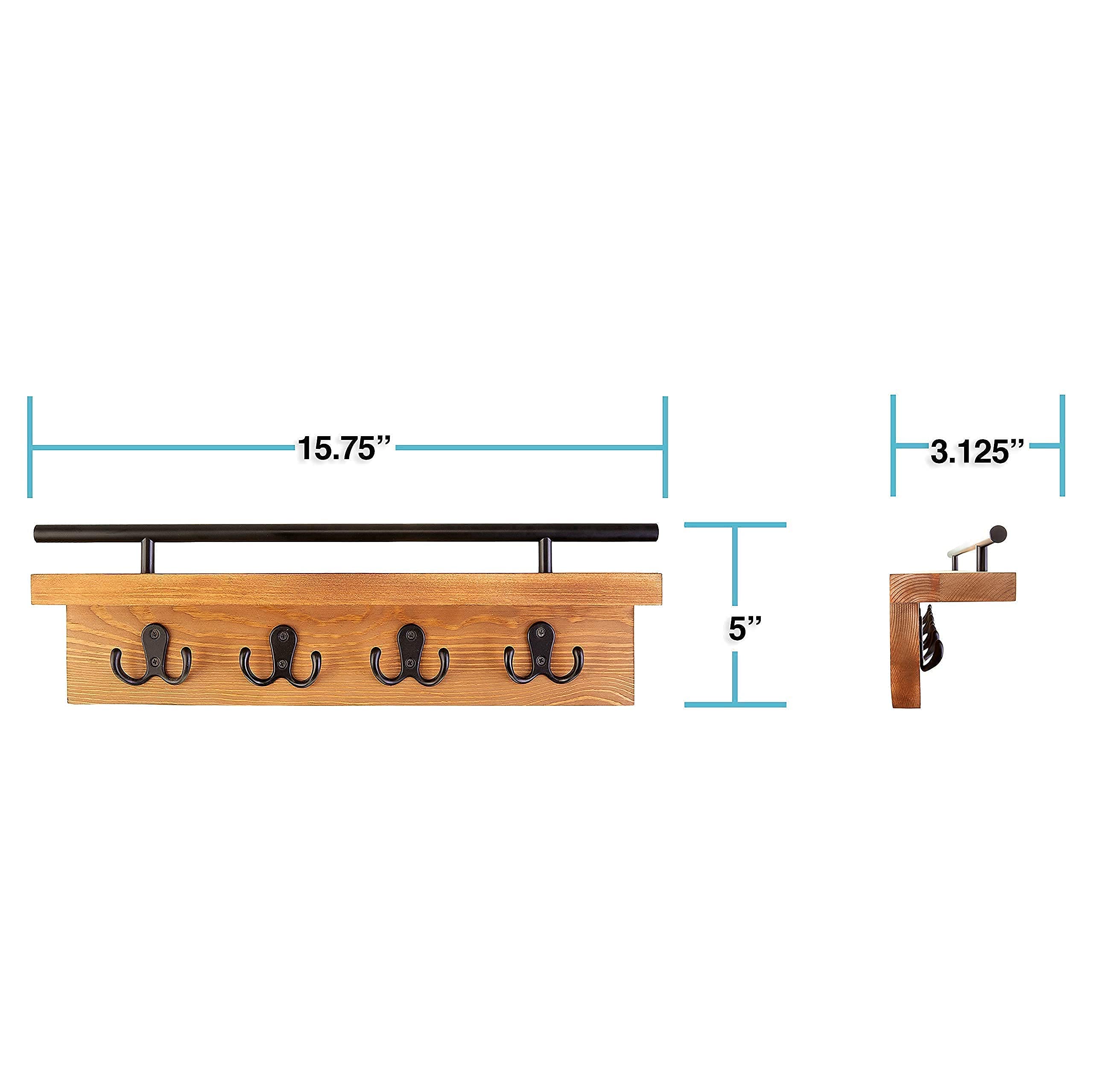 Ripple Creek Mail and Key Holder for Wall, Decorative Wooden Wall Shelf with Hooks, Wall Mounted Coat Rack with Shelf, Keys Organizer, Entryway Hooks with Home Bathroom Kitchen (Light Brown, Large)