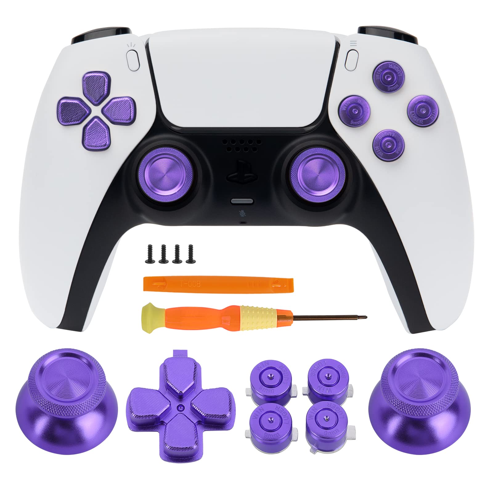 TOMSIN Metal Buttons Replacement Kit for PS5 Controller โ Aluminum Thumbsticks & O X Square Triangle & Dpad Buttons Accessories Compatible with PlayStation 5 DS Controller (Metal Purple)