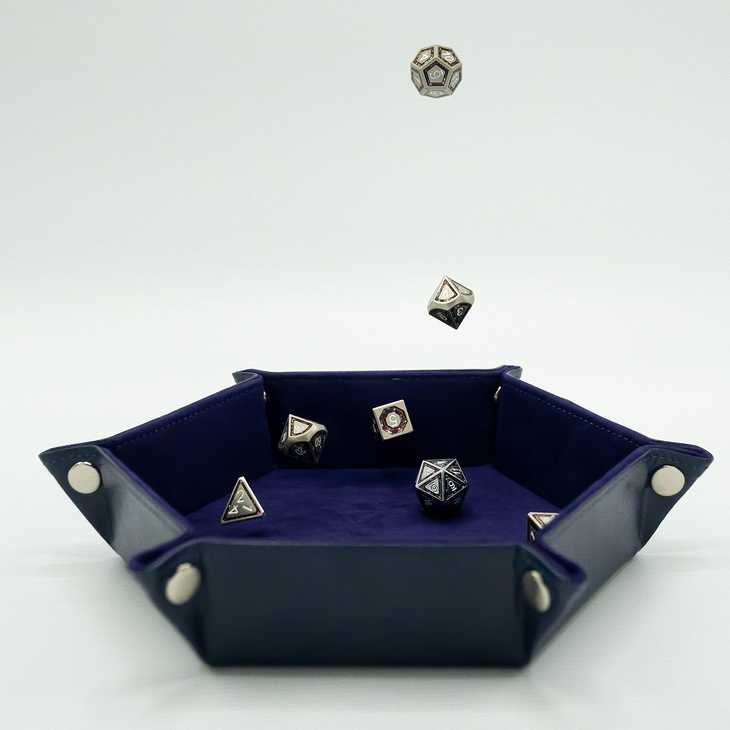 TINY GREMLIN - Dice Tray - Purple Hexagonal Collapsible PU Leather Dice Rolling Tray for Tabletop Role Playing Games Including Dungeons and Dragons (DND - D&D), Pathfinder, and Others