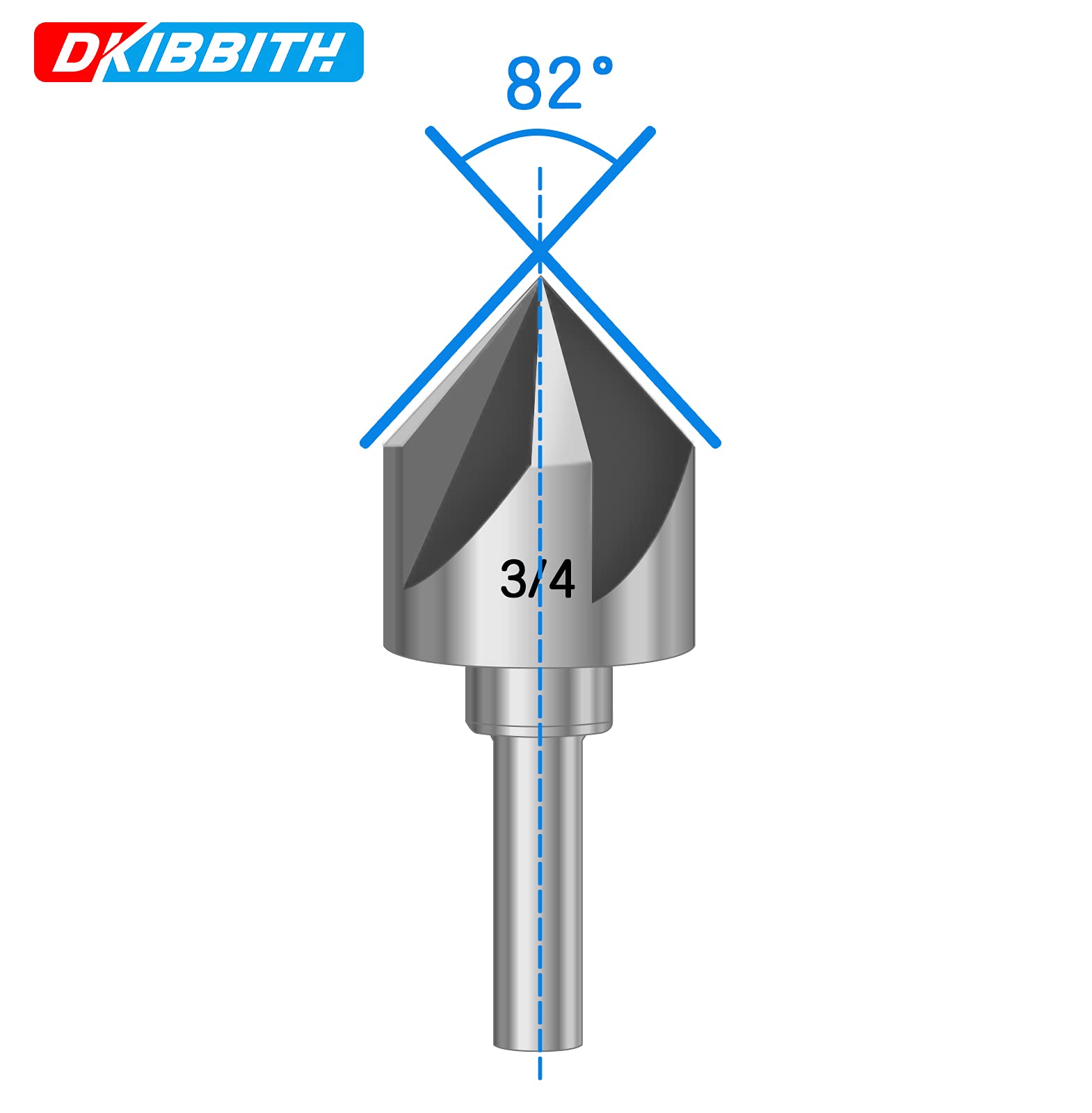 Countersink Drill Bit Set, 5 Pieces 1/4” 3/8” 1/2” 5/8” 3/4” High Speed Steel 1/4” (6mm) Round Shank, 82 Degrees Counter Angle, 5 Flute Mill Cutter Bit Countersink Set, Silver