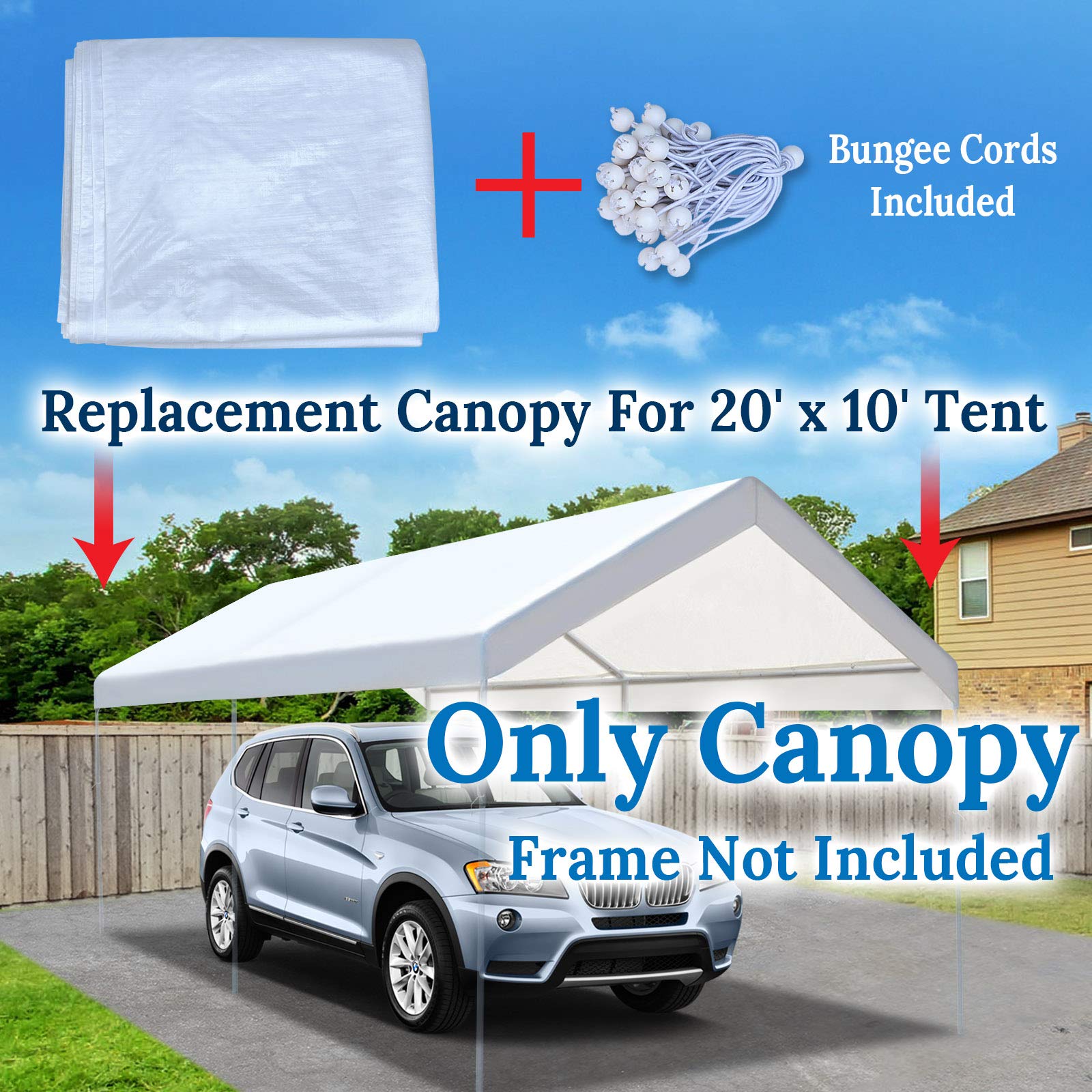 Strong Camel Outdoor 10x20 Replacement Canopy Roof Cover Valanced Carport Covers (10'x20', White)