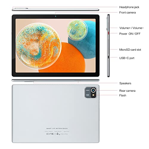 Mouikei 10 inch Tablet Android 12 Tablets, Quad-Core Tablet PC, 32GB ROM 128GB Expand, 5000mAh,1280x800 HD Touch Screen, Bluetooth, WiFi, Dual Camera, GPS, Silver