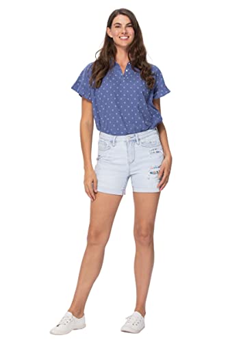 Judy Blue Women's High-Rise Cuffed Printed Lining Shorts (Light Blue, Large)