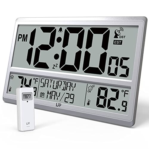LFF Atomic Clock 4.5" Numbers, Atomic Wall Clock with Indoor & Outdoor Temperatureļ¼Never Needs Setting, Battery Operated, Date, Time, Wireless Outdoor Sensor, Jumbo Display Easy to Read