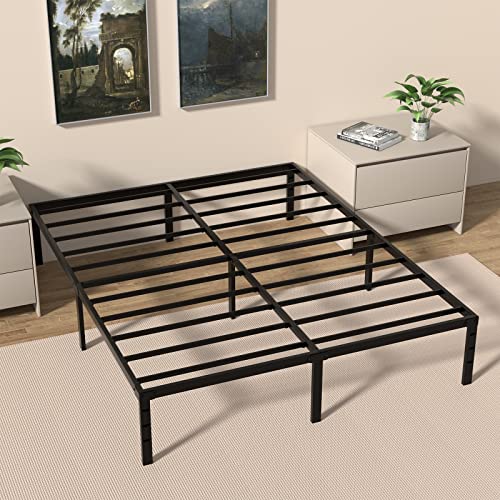 Meberam Queen Size Bed Frame 14 Inch Heavy Duty Metal Platform Bed Mattress Foundation Support No Box Spring Need, Black