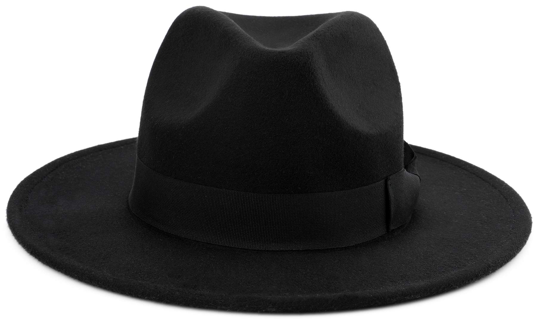Besoogii Classic Wide Brim Women Men Fedora Hat with Belt Buckle Felt Panama Hat (Bowknot-Rice)
