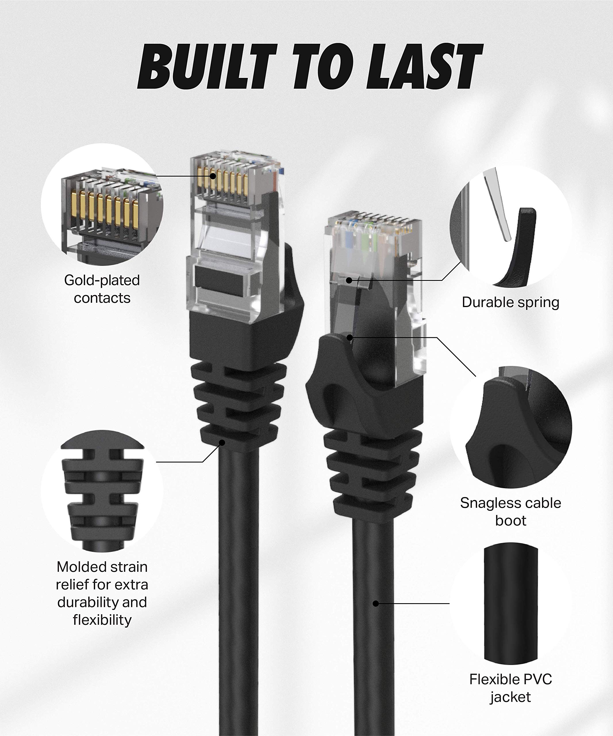 Ultra Clarity Cables Cat6 50 ft Ethernet Cable, RJ45, LAN, utp, Cat 6, Network, Patch, Internet Cable - 50 Feet