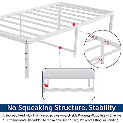 LUSIMO 14 Inch Twin Bed Frame with Storage Heavy Duty Tall Metal Platform Bed Frame with Steel Slats No Box Spring Needed Noise Free Anti Slip White