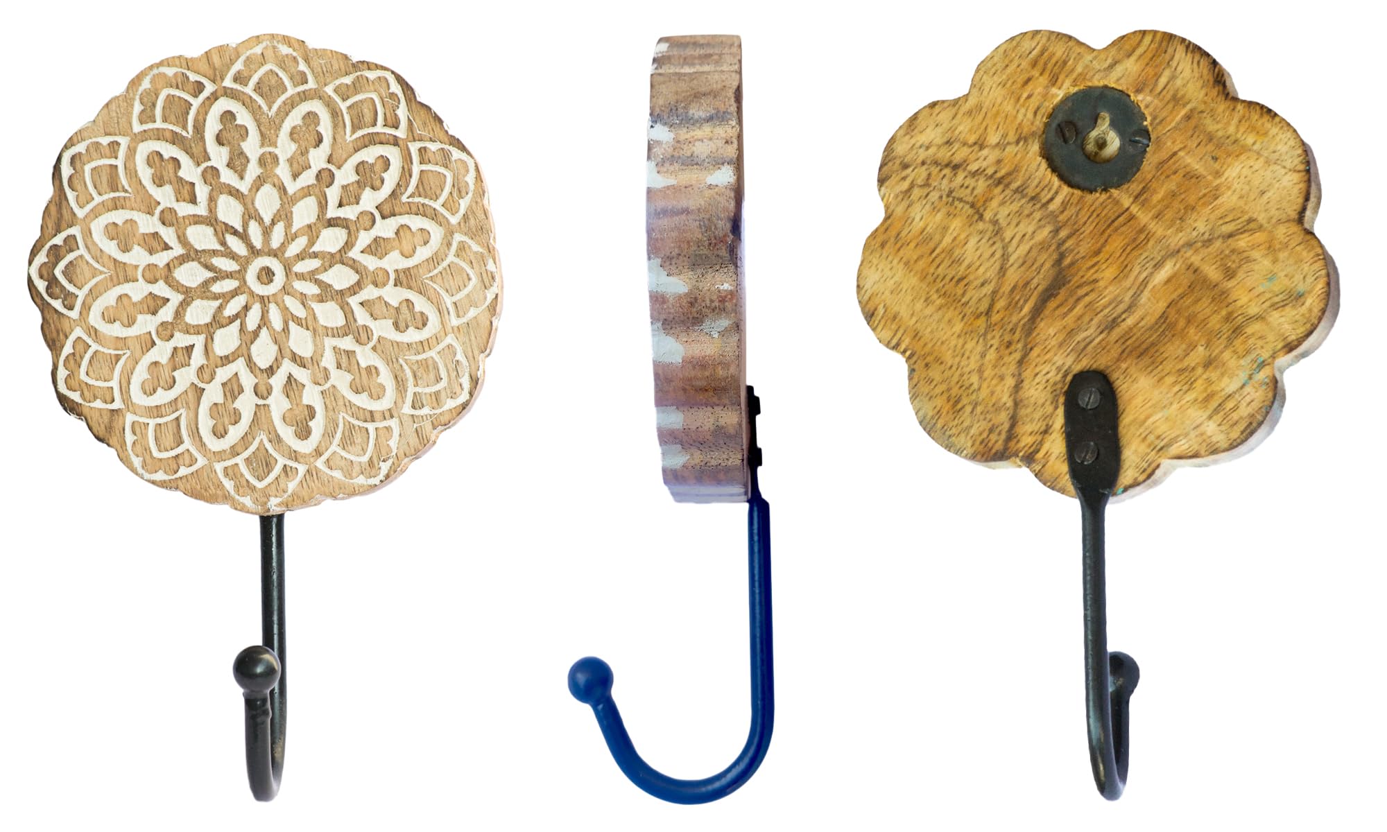 ETROVES Wooden Towel Hook Decorative Boho Flower. Wall Mounted Single Hook for Hanging Coat, Hat, Towel, Bag, Rope (6 Inch) (White)